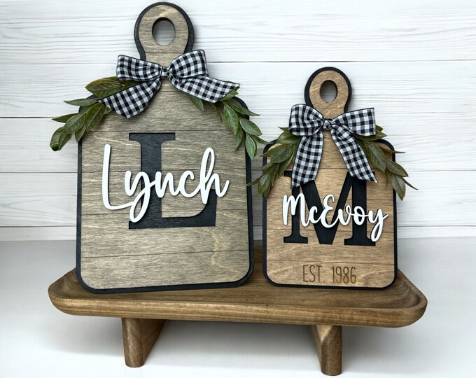 Monogram Decorative Cutting Board, 3D Laser Cut Sign, Farmhouse Tiered ...
