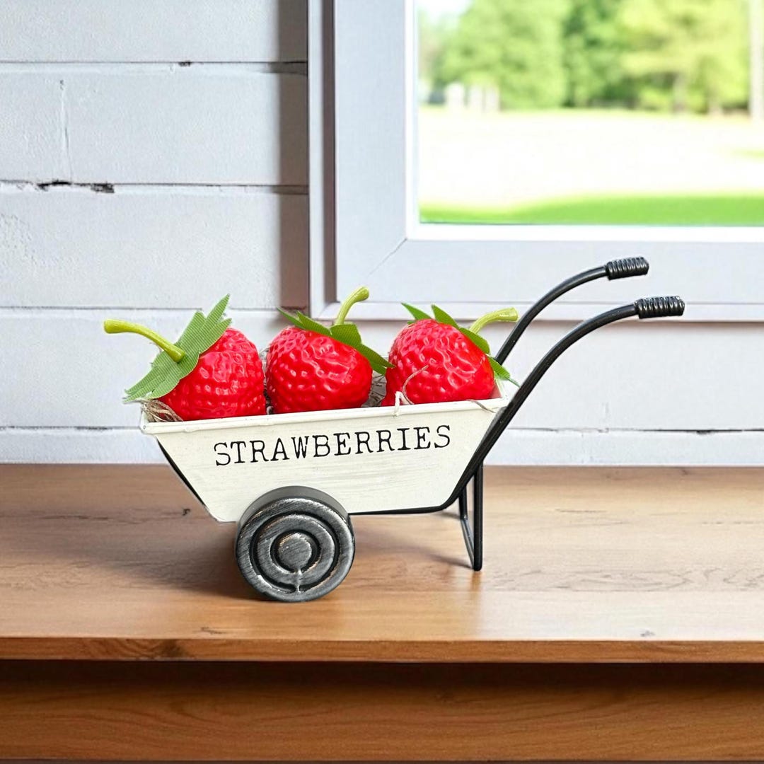 Mini Metal Strawberries Wheelbarrow, Tiered Tray Decor, Strawberry ...