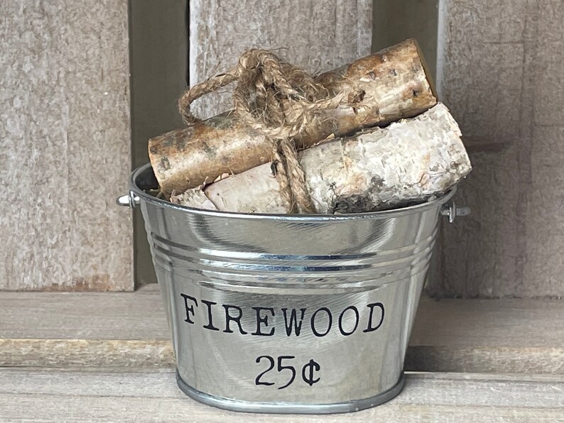 Mini Metal Log Bucket Firewood Mini Metal Bucket Rustic Logs - Etsy
