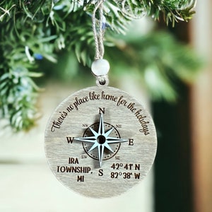 Compass Home Personalized Ornament, Laser Cut Wood Engraved, New Home ...