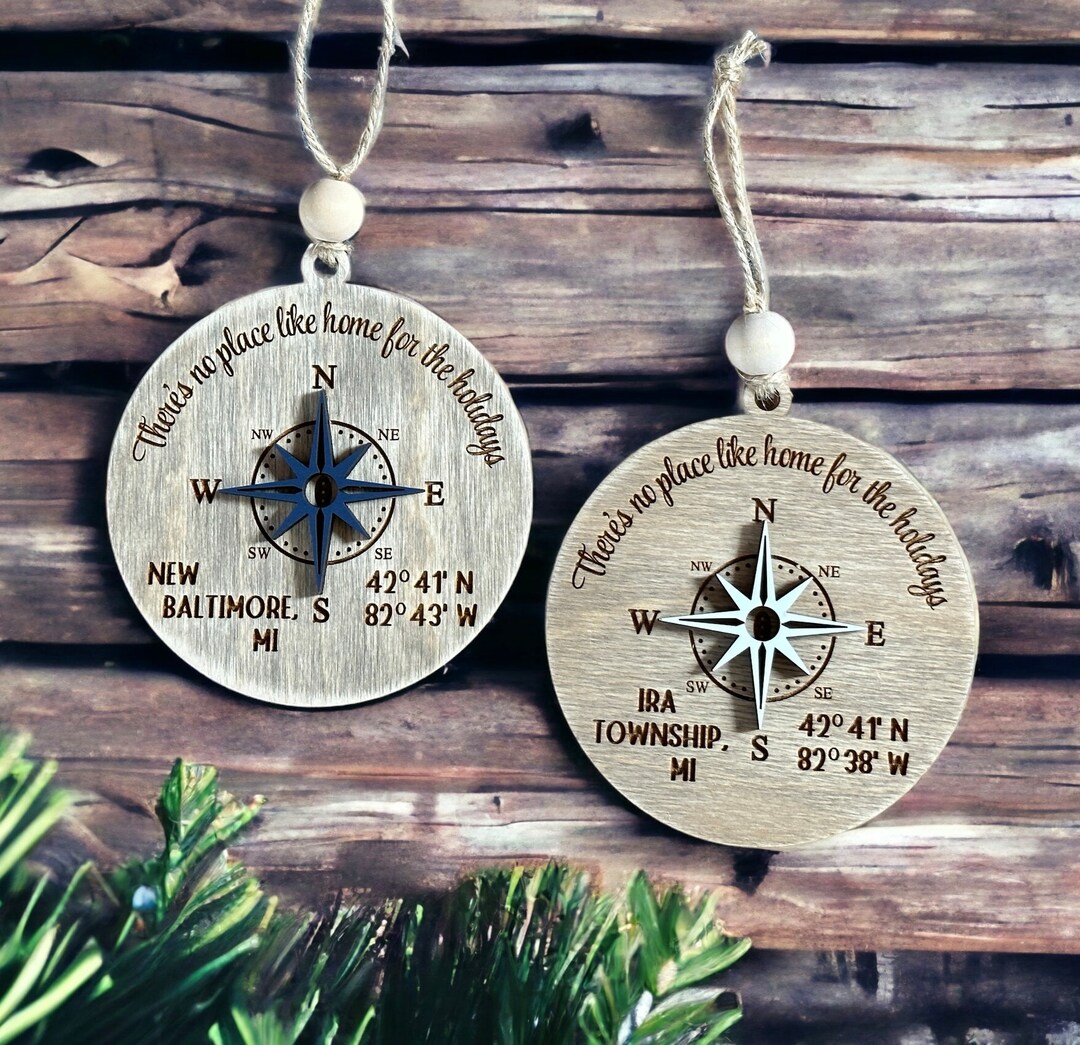 Compass Home Personalized Ornament, Laser Cut Wood Engraved, New Home ...