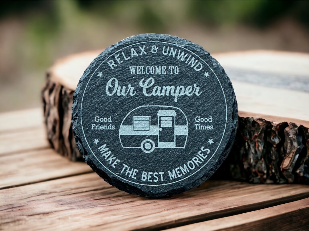 Our Camper Slate Coasters, Camping Themed Coasters, Laser Engraved ...