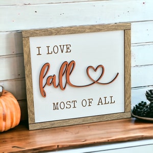 I Love Fall Sign, Fall 3D Laser Cut Sign, 3D Framed Sign, 3D Sign, I ...