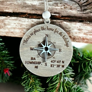 Compass Home Personalized Ornament, Laser Cut Wood Engraved, New Home ...