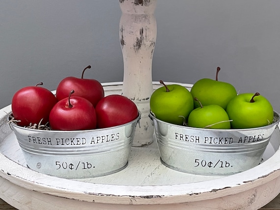 Mini Metal Oval Apple Bucket Apples Tiered Tray Decor Metal - Etsy