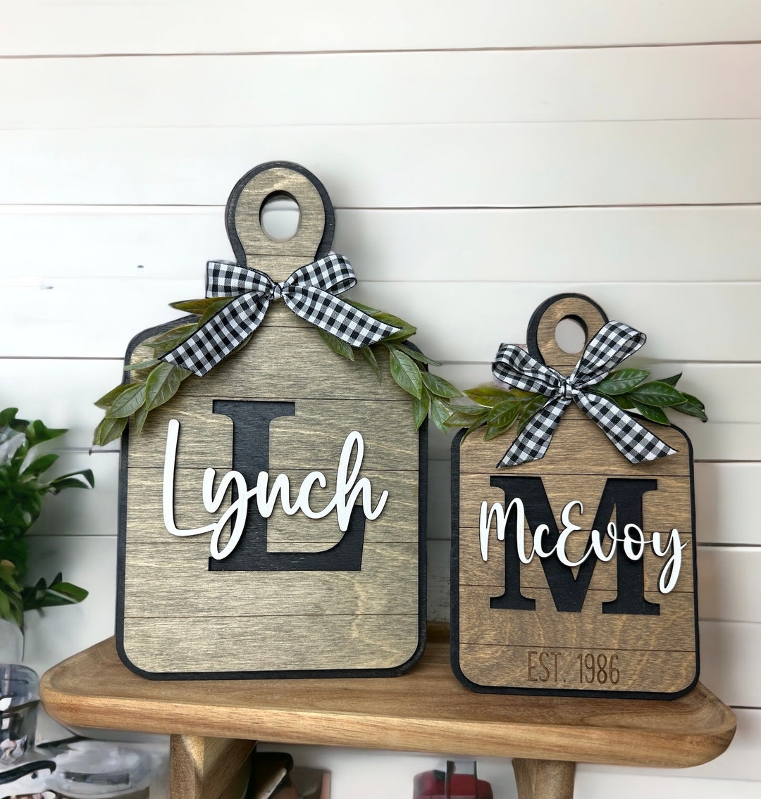 Monogram Decorative Cutting Board, 3D Laser Cut Sign, Farmhouse Tiered ...