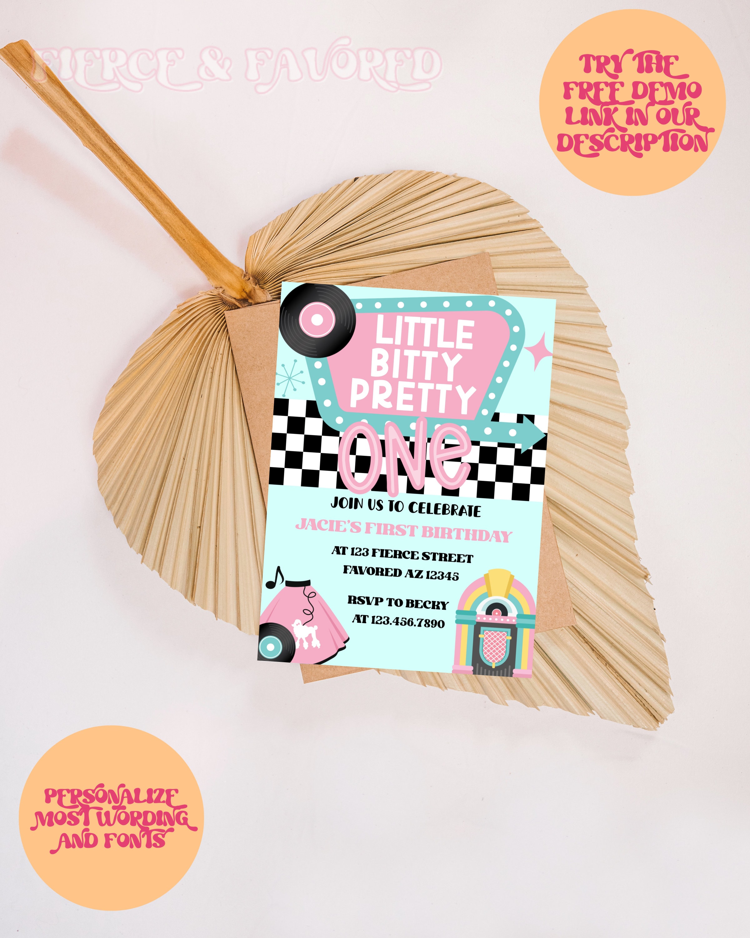 Little Bitty Pretty One First Birthday Invitation | Retro First ...