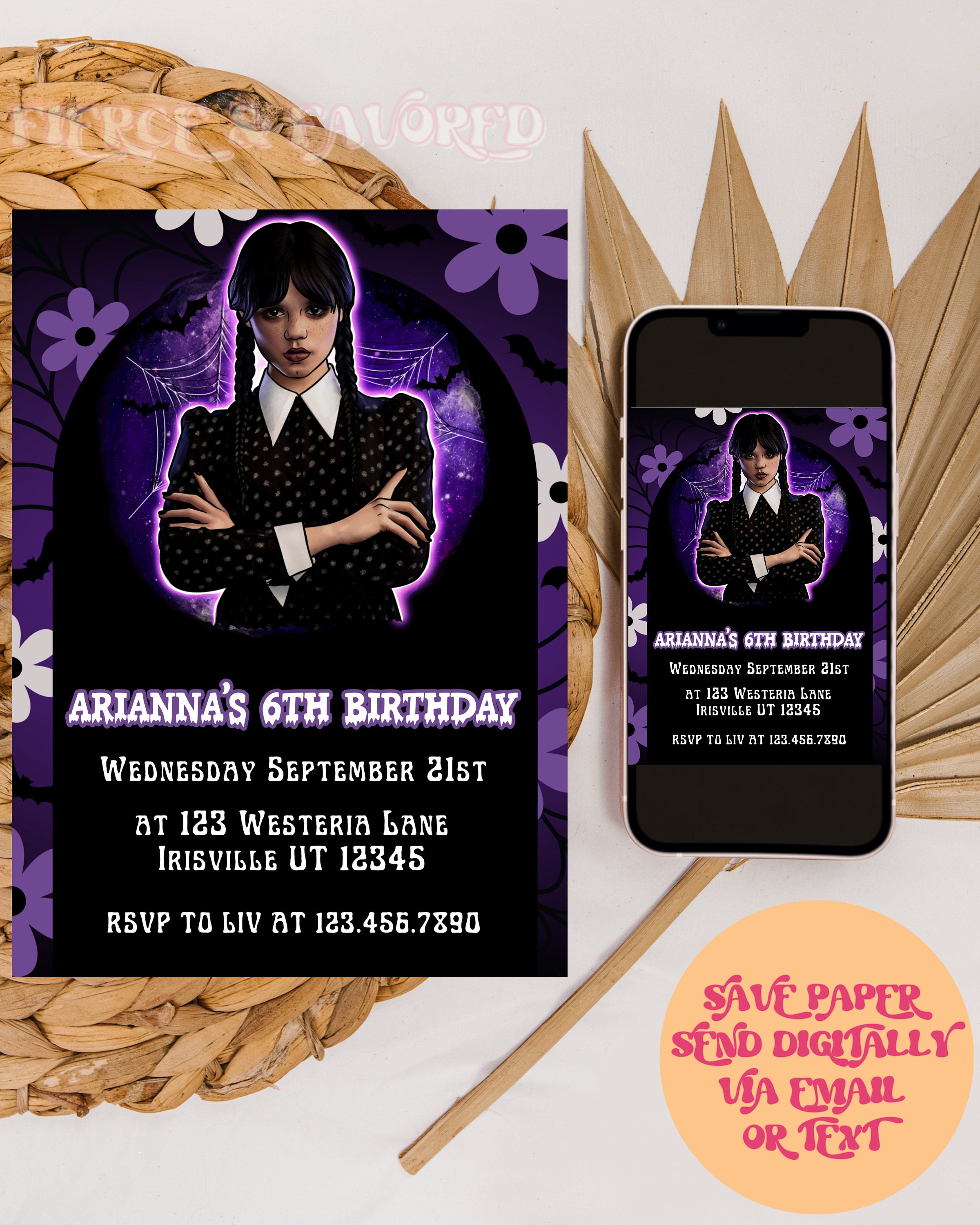 Wednesday Birthday Invitation ANY AGE Wednesday Addams Inspired ...