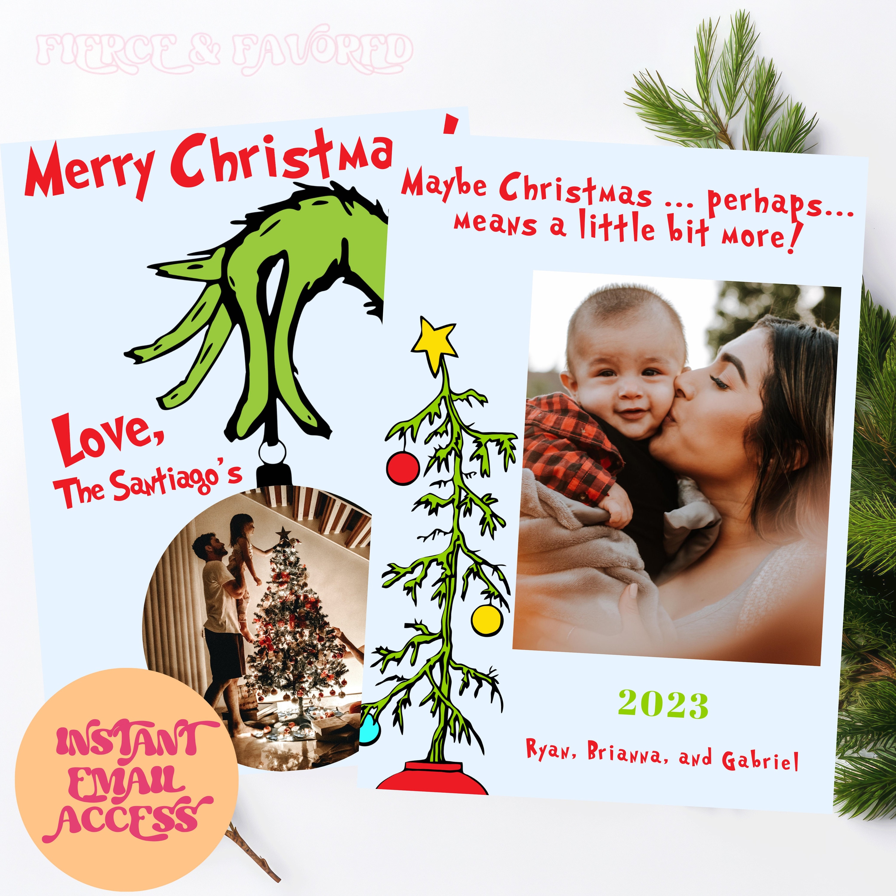 Grinch Photo Christmas Card: Family Holiday Card (instant Download) - Etsy