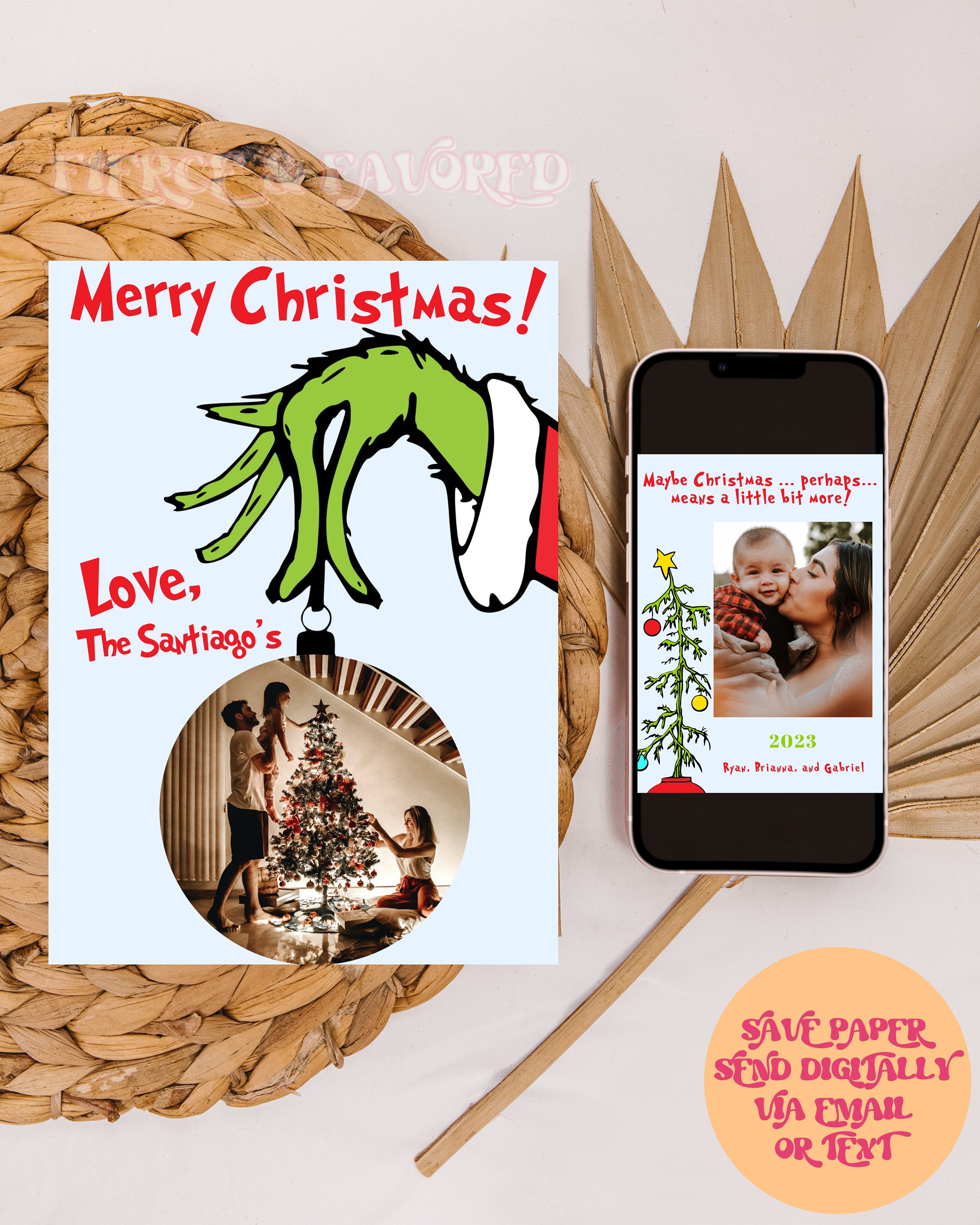 Grinch Photo Christmas Card: Family Holiday Card (instant Download) - Etsy