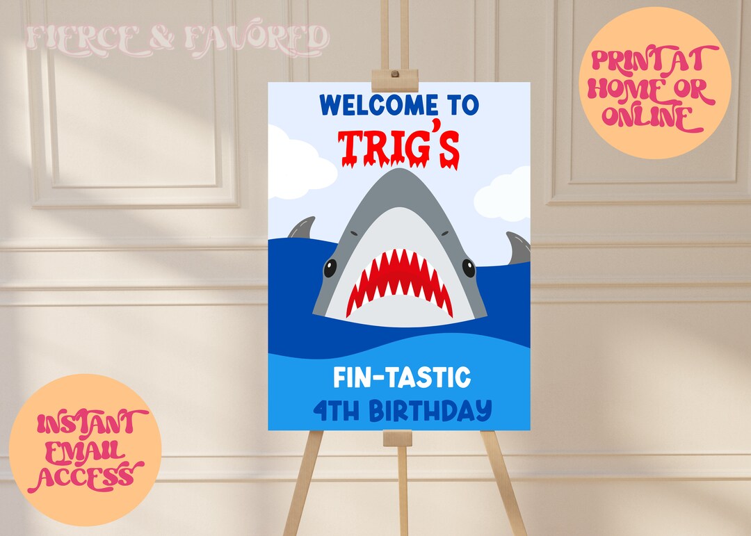 Shark Birthday Welcome Sign: Fin-tastic Party Decor (digital Download ...