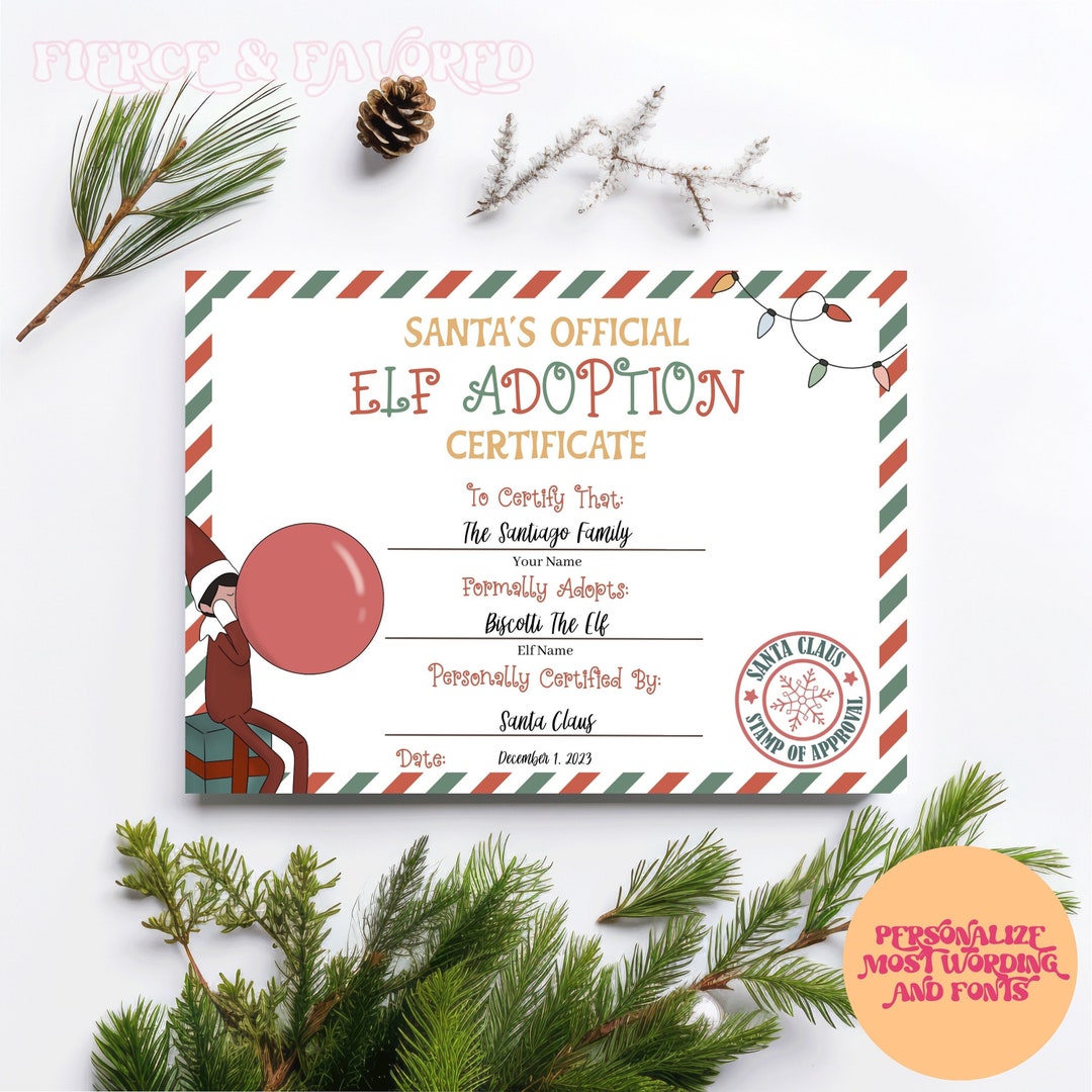 Elf Adoption Certificate | Christmas Shelf Elf Certificate | Editable ...