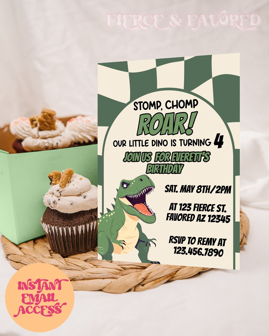 CUALQUIER EDAD Invitación de cumpleaños de dinosaurio Stomp, Chomp ...