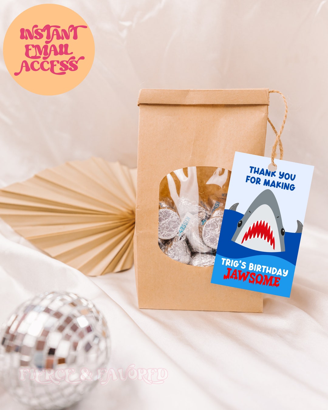 Shark Birthday Favor Tag | ANY AGE Shark Birthday Thank You | Jaws ...