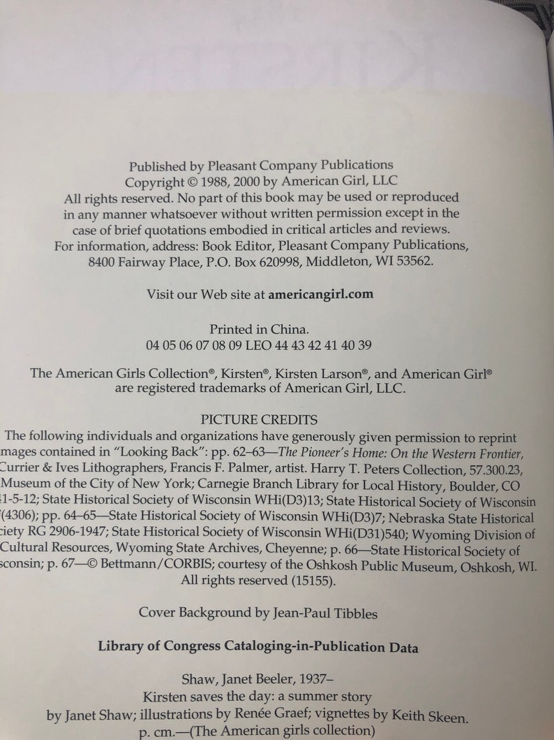 2000 Kirsten Saves the Daybook 5 the American Girls Collection - Etsy