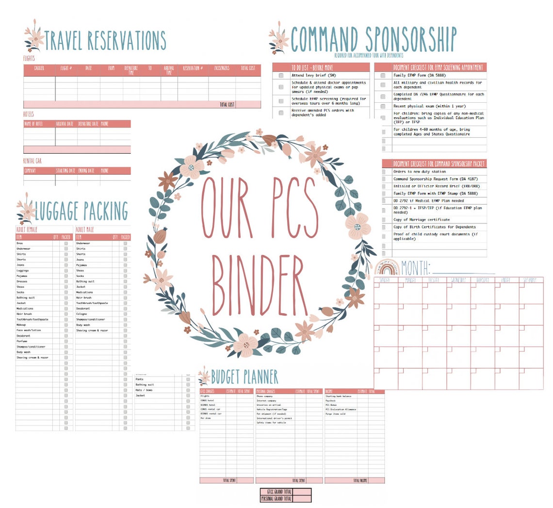 CONUS to OCONUS Comprehensive Boho Style Customizable PCS Binder for Military Moves ...