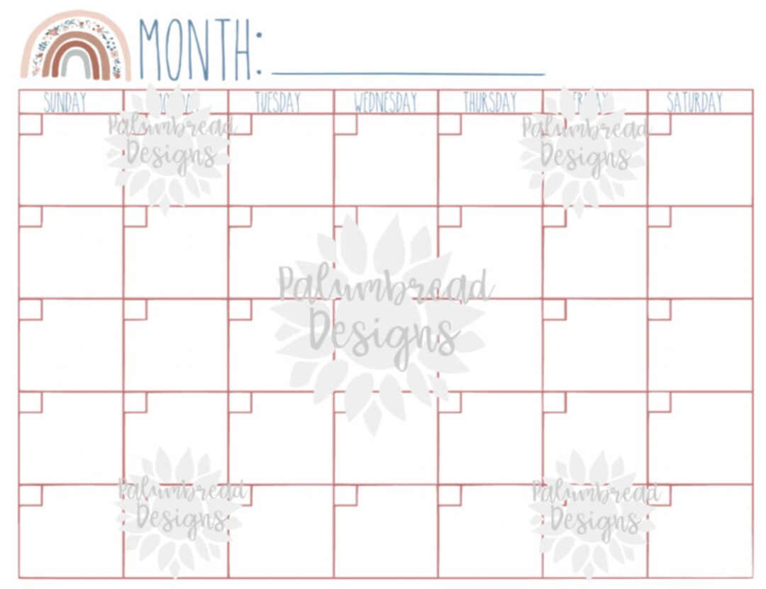 Boho Style Blank Calendar Digital File - Etsy
