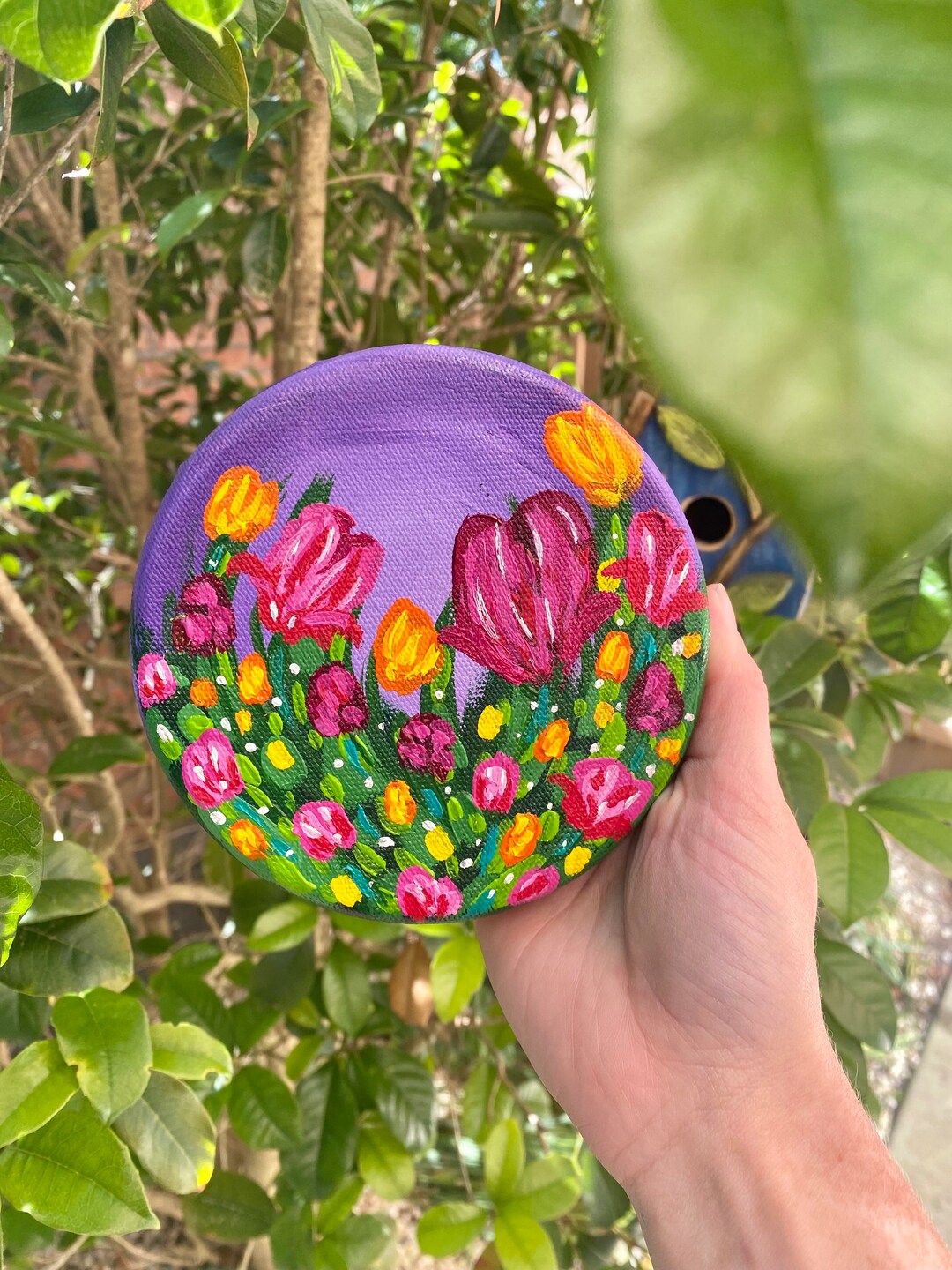 Tulip Patch Impressionist Original Painting Acrylic on 5 Inch Round ...