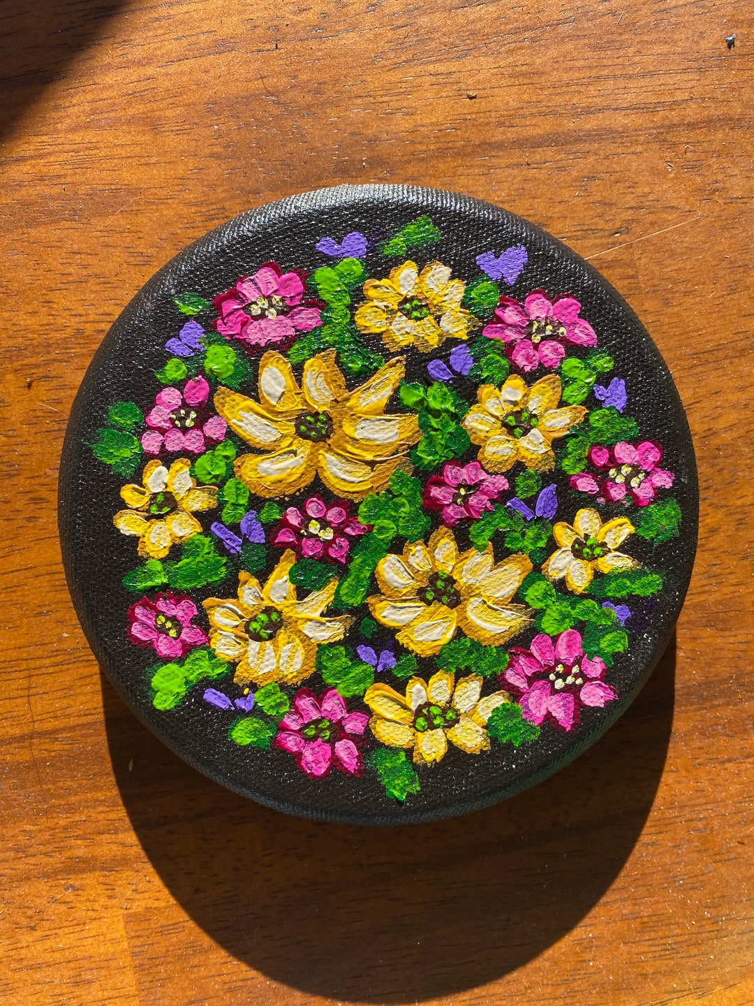 Flower Patch Impressionist Style Painting. 5 Inch Acrylic on Round ...
