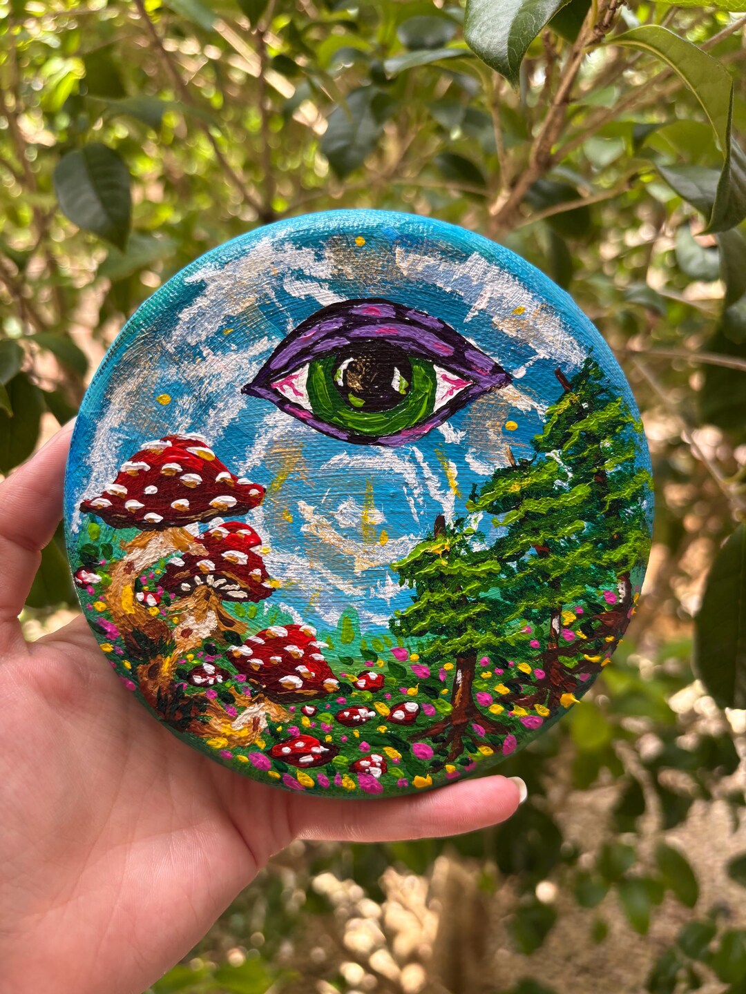 Psychedelic Golden Eyeball Mushroom Landscape Original Acrylic Painting ...