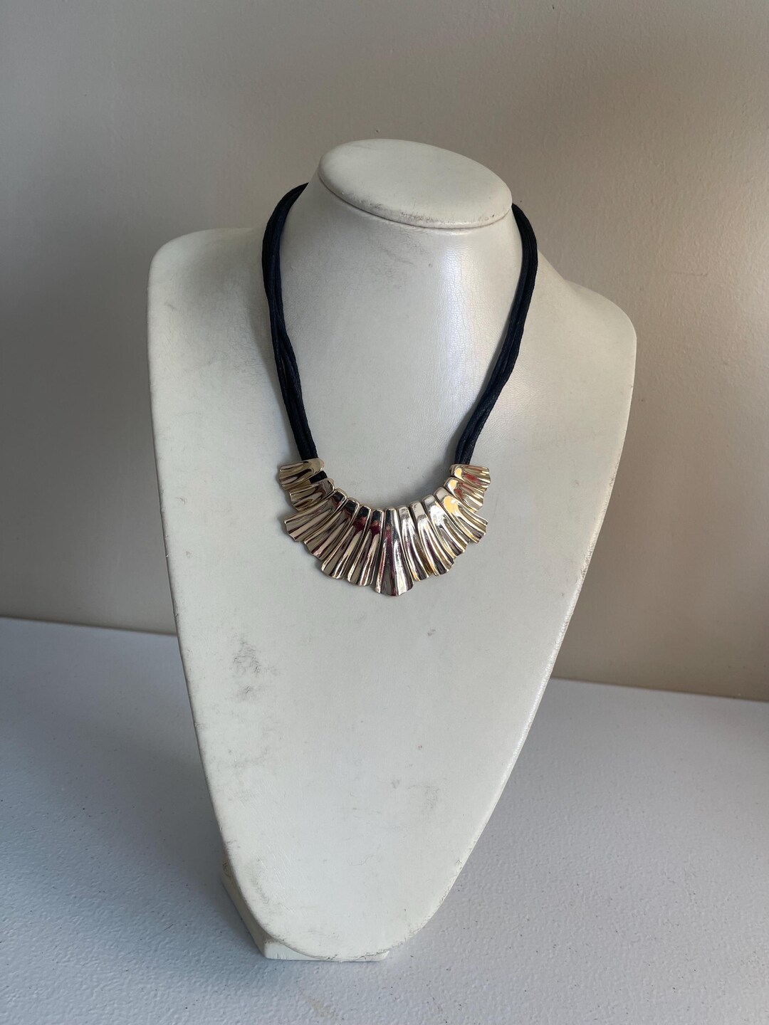 Vintage 1990s Modernist Gold Tone Fan Necklace | Sculptural Statement ...