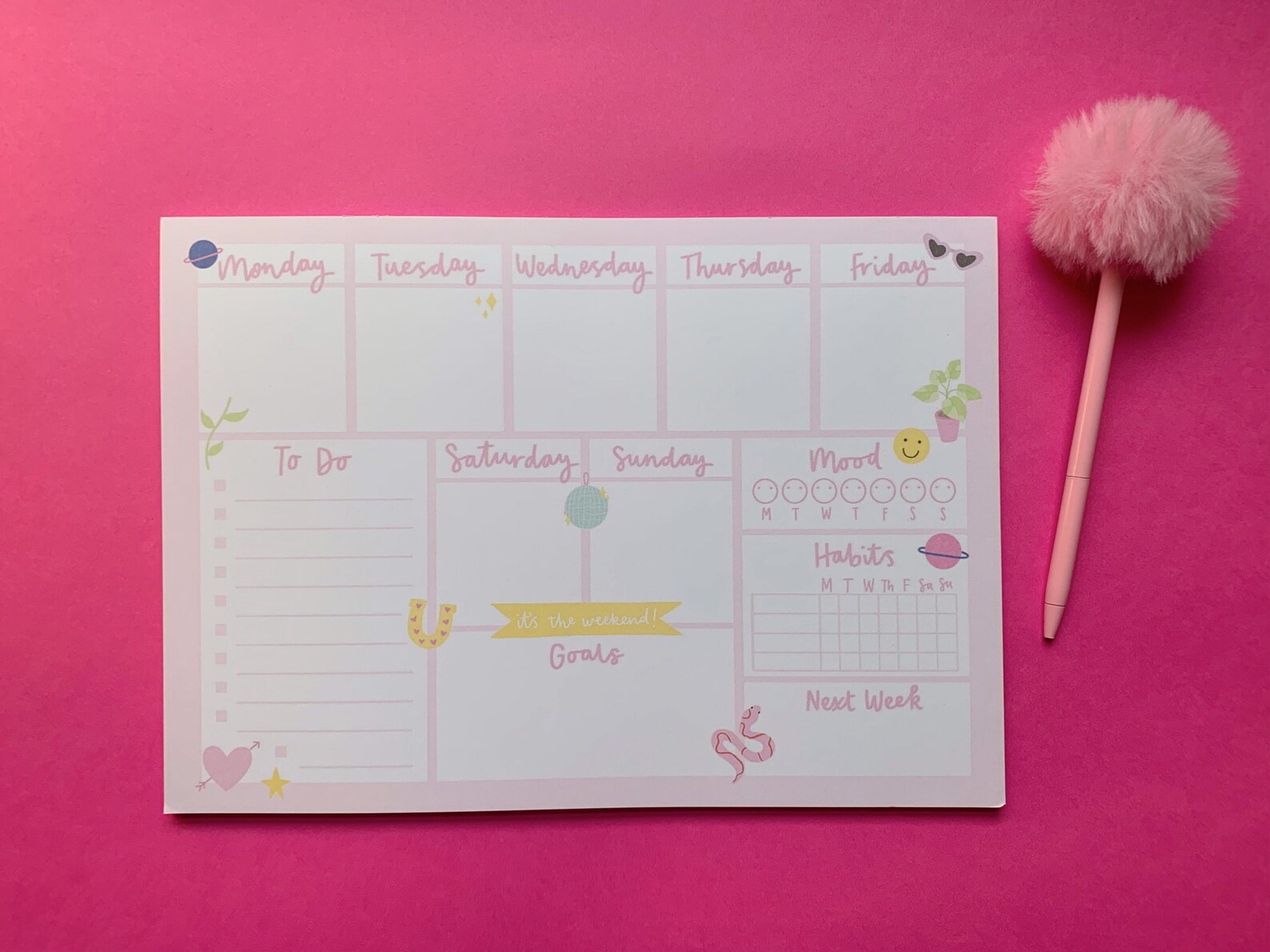 A4 Weekly Planner Desk Pad / Cute / Pink / Organiser / to Do List ...