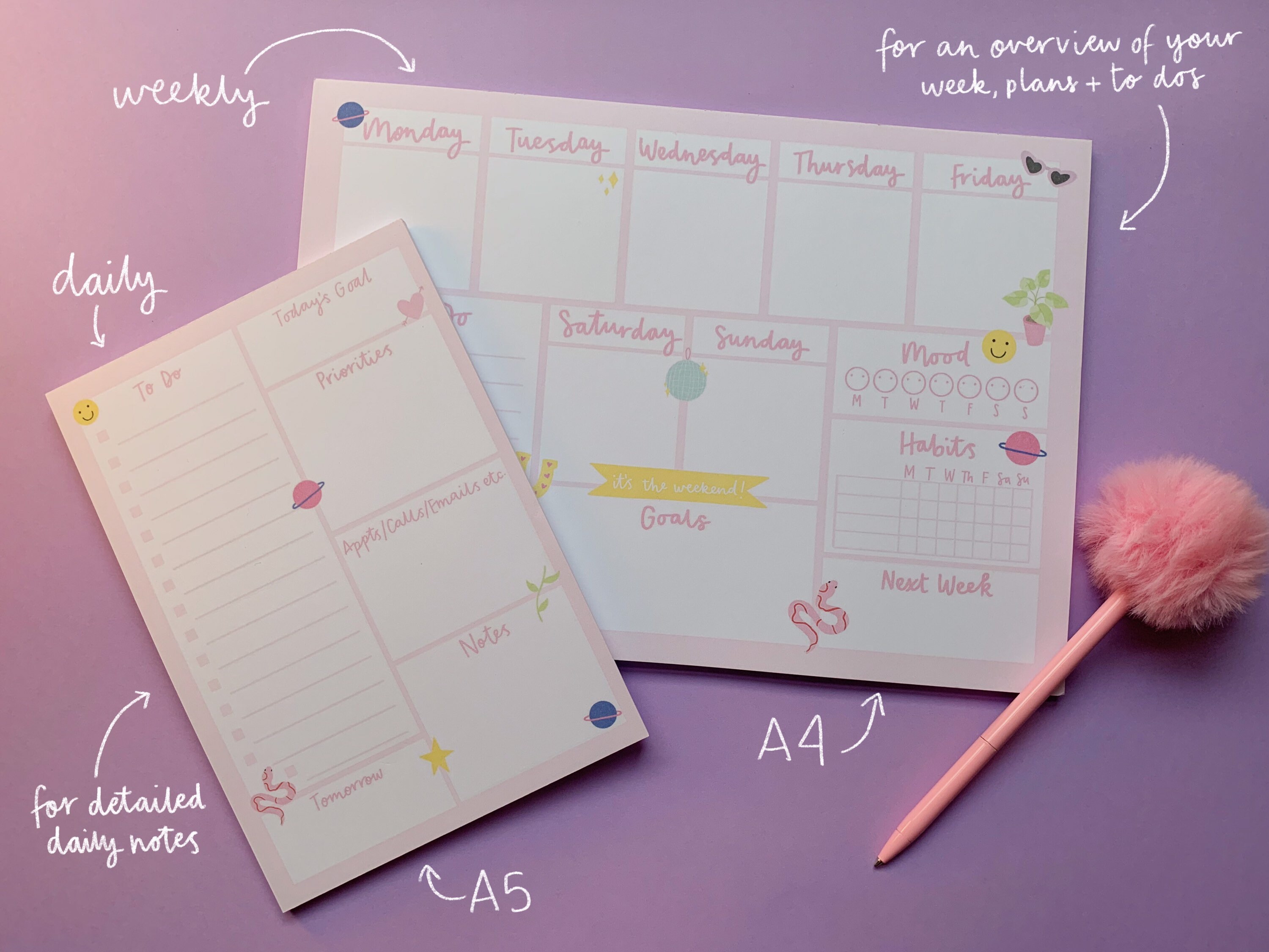 A4 Weekly Planner Desk Pad - Cute Pink Organizer With Habit Tracker - Etsy