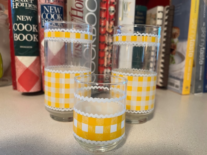 Vintage Libbey Yellow Gingham Brick Brack Glasses - Etsy
