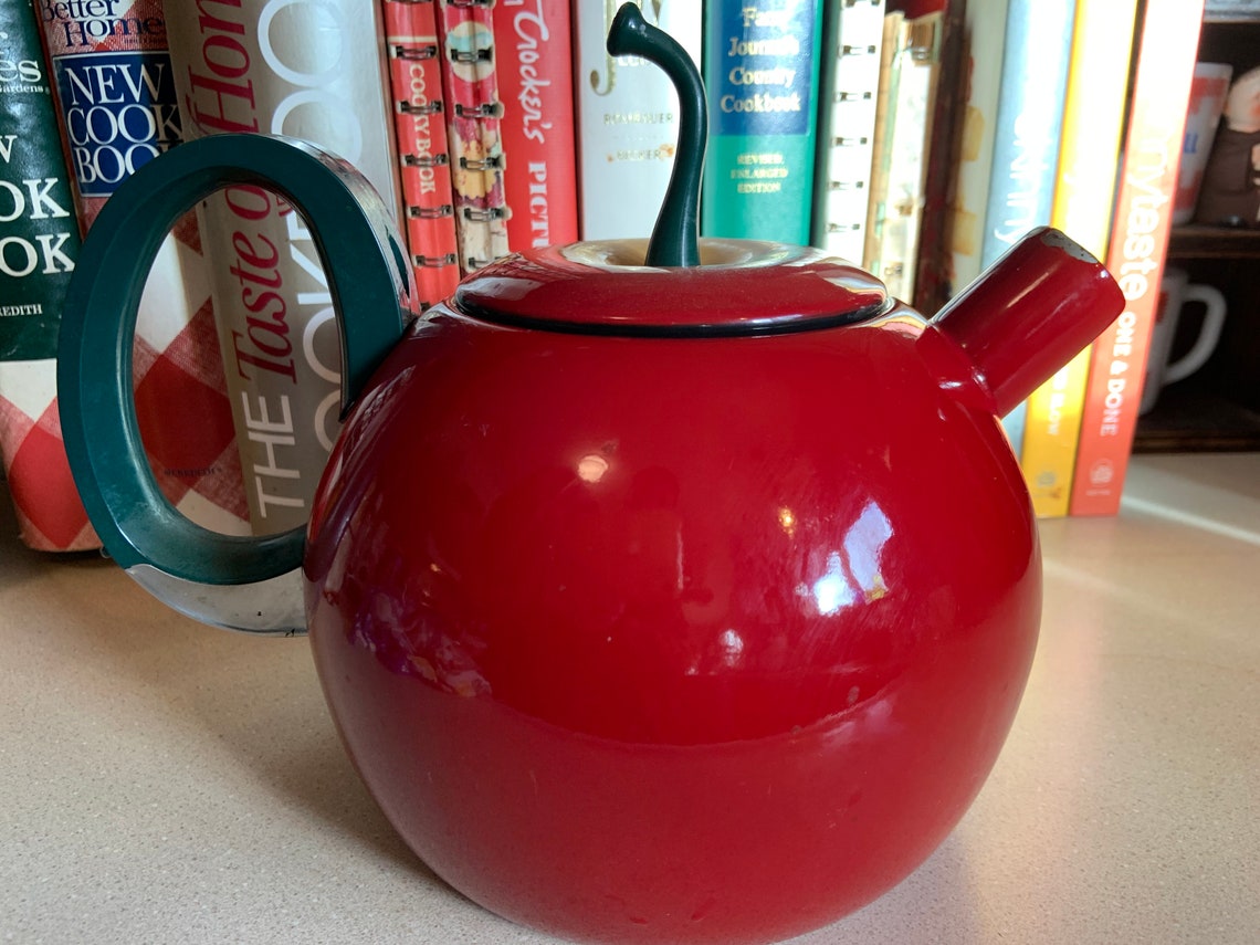 Vintage Red Delicious Apple Enamel Tea Kettle | Etsy