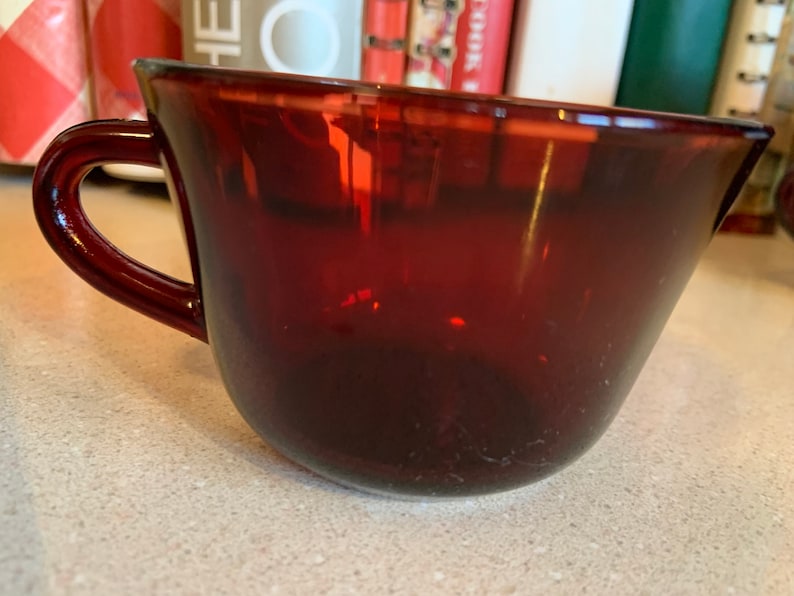 Vintage Anchor Hocking Ruby Red Glass Set: Cups, Sugar Bowl, Creamer ...