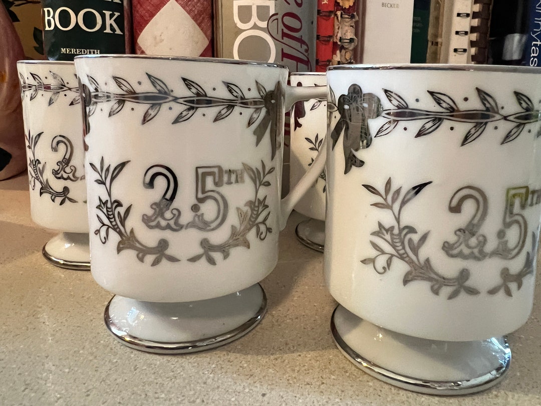 Vintage Lefton Silver Anniversary, 25th Footed Mug in Original Box With ...