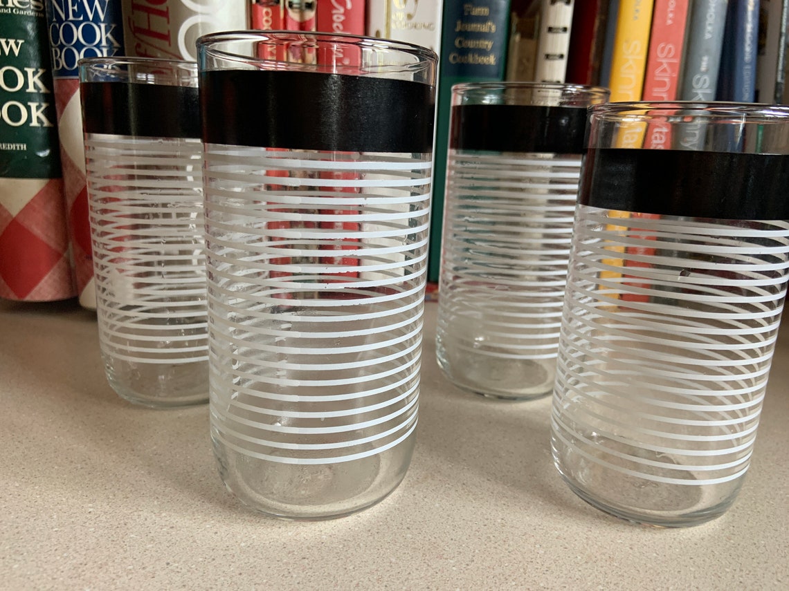 Vintage Libbey Drinking Glasses Black and White Stripes - Etsy