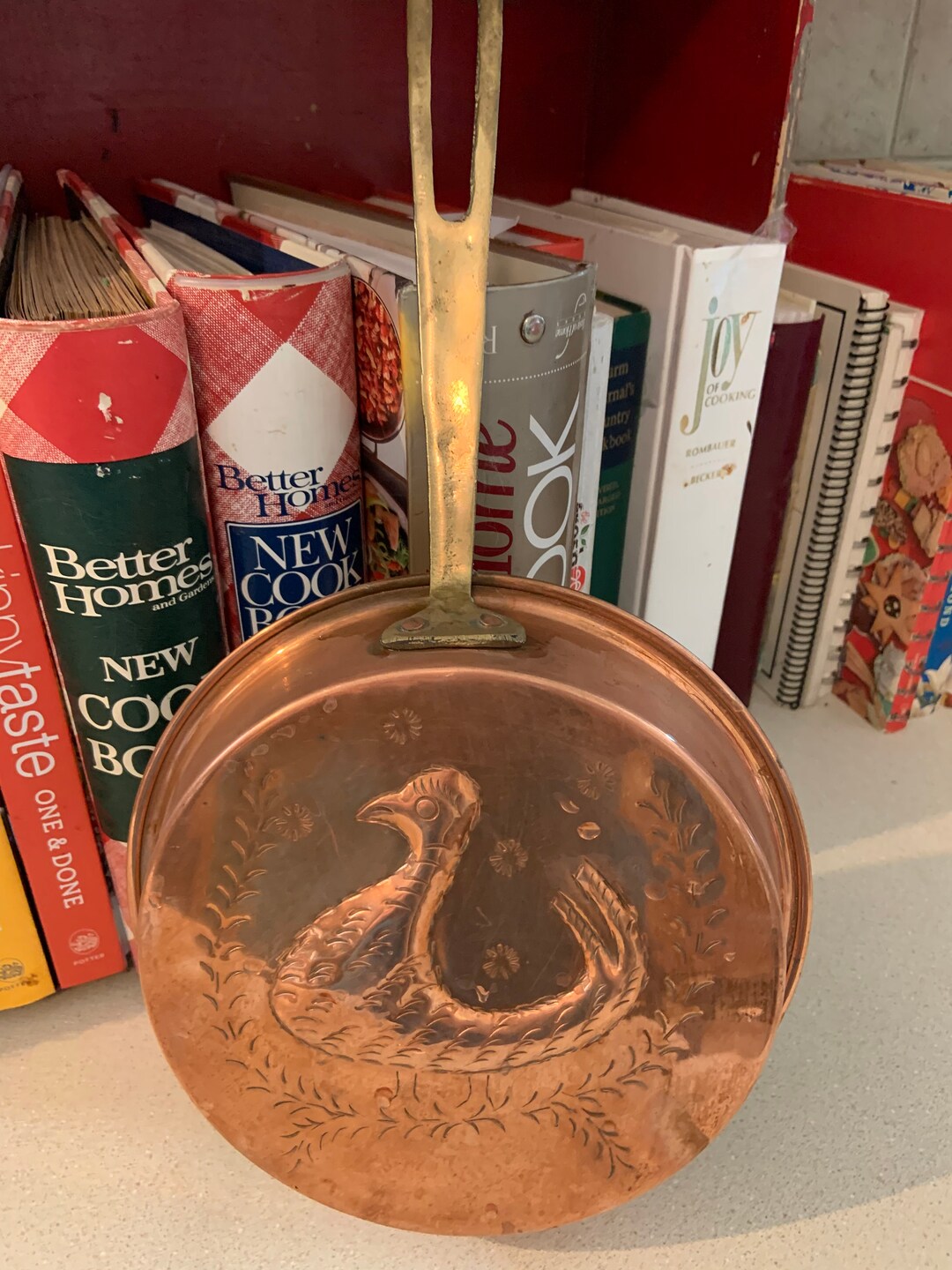 Vintage Aluminum and Brass Pan With Hen - Etsy