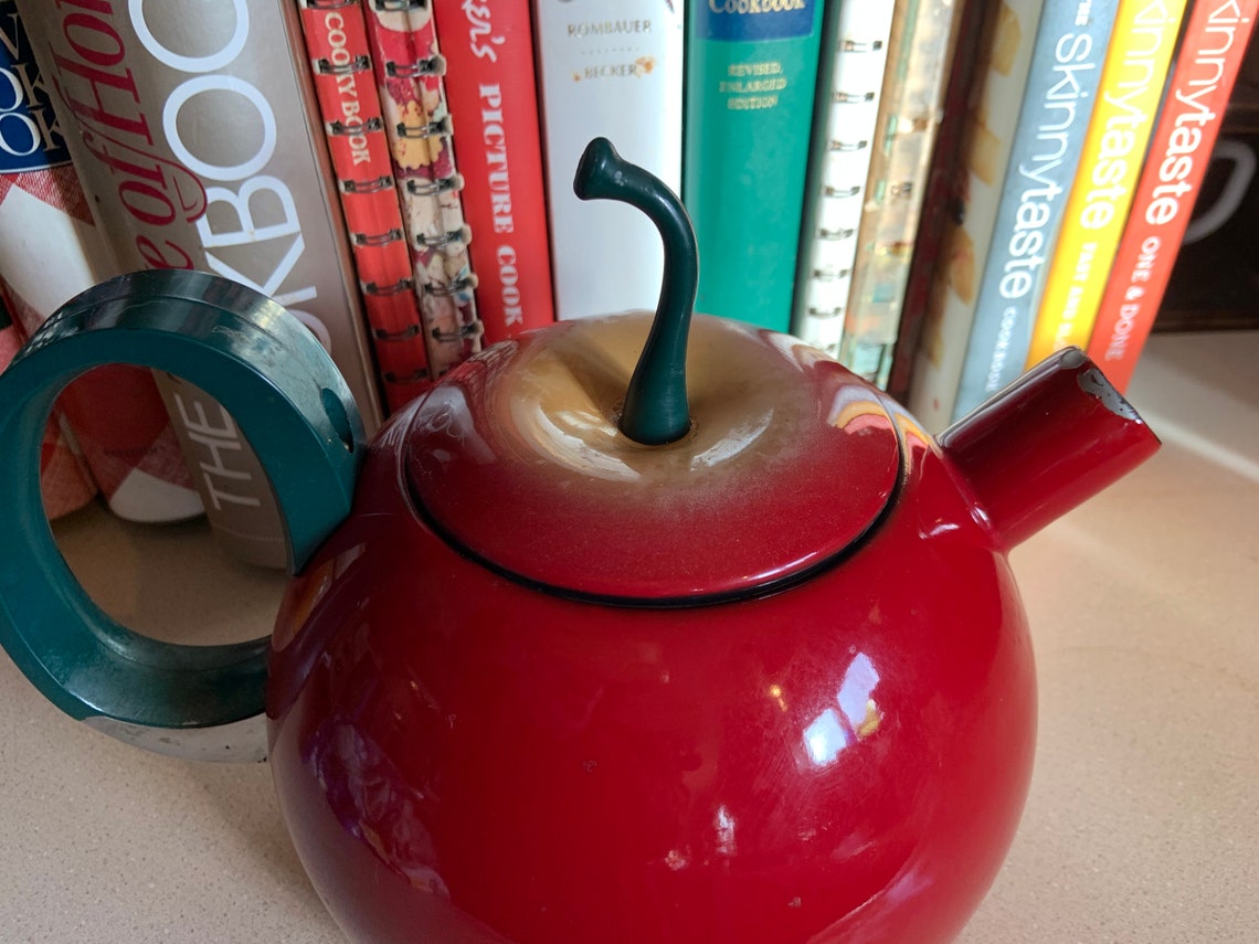 Vintage Red Delicious Apple Enamel Tea Kettle - Etsy
