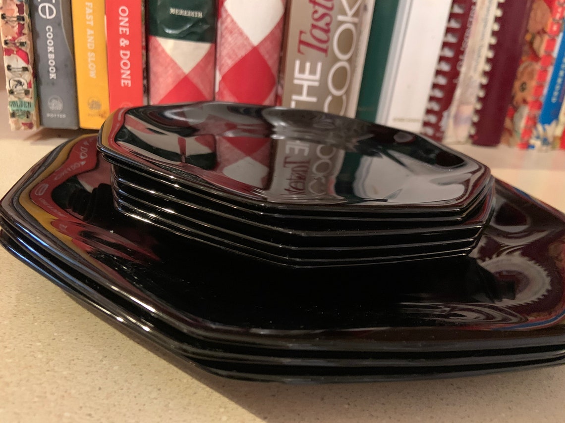 Vintage Arcoroc black octime dinnerware collection 18 pieces | Etsy
