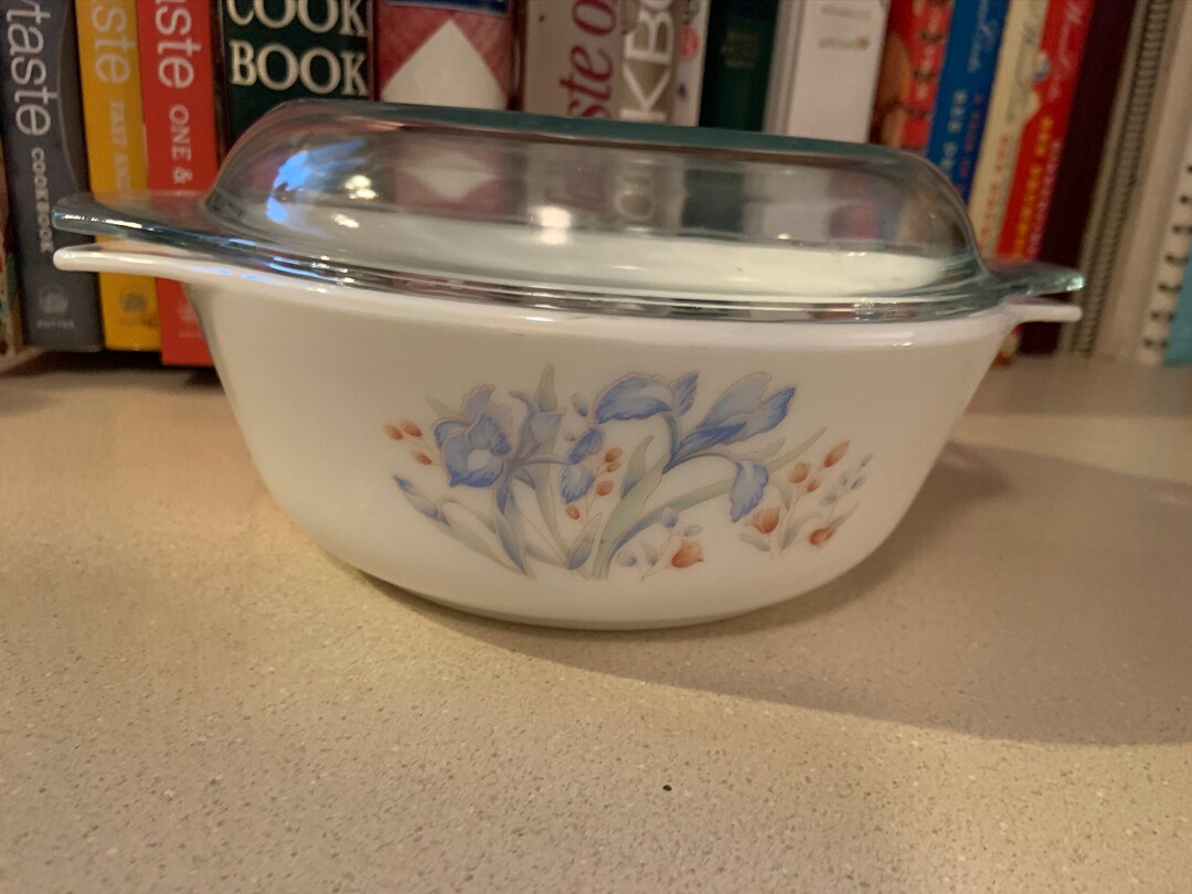 Pyrex England Blue Iris With Lid - Etsy