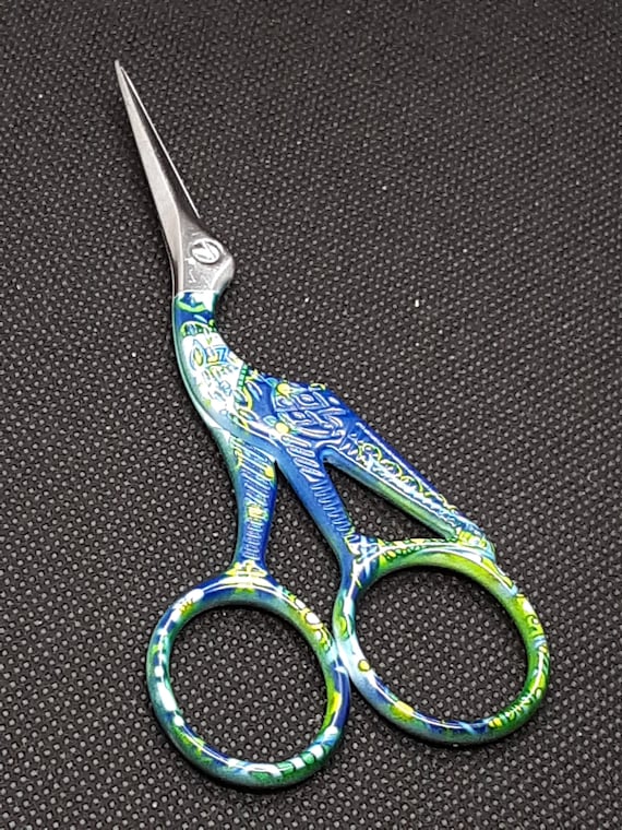 Blue flower scissors embroidery sewing scrapbook paper crafts arts and crafts diamond painting stork bird sharp. cut