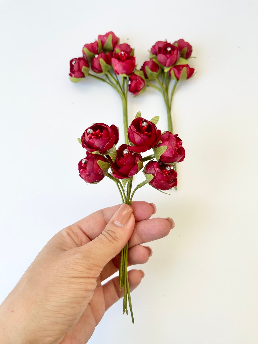 6 Pcs Roses on Wire Stems, Silk Roses, Silk Flowers, Corsage Flowers ...