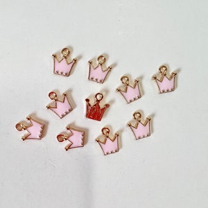 10 Pcs Mini Crown Charm, Enamel Pink Crown, Mini Crown Beads, Mini ...