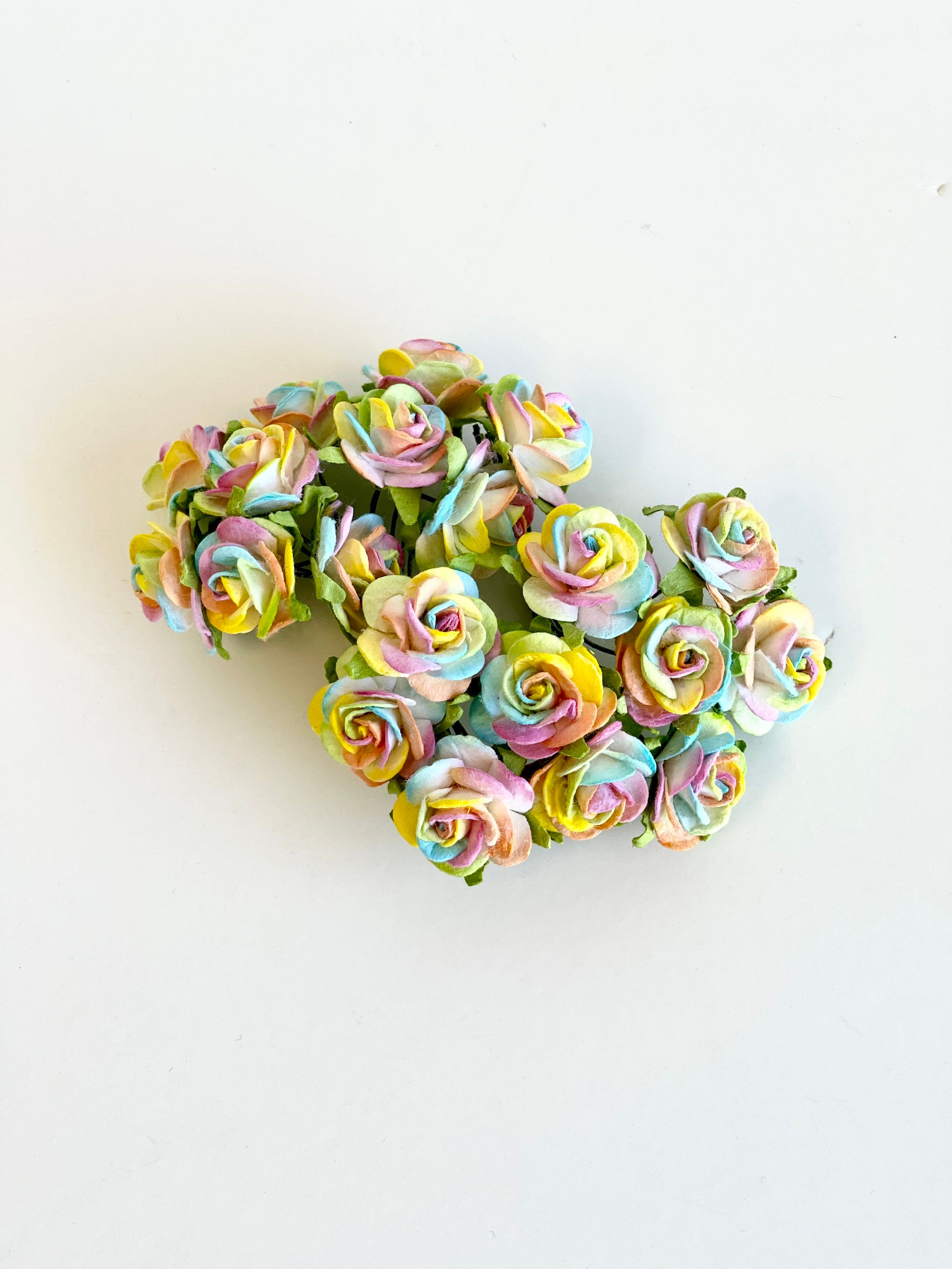 10 Pcs Mulberry Rainbow Rose, Rainbow Flowers, Mulberry Paper Flowers ...