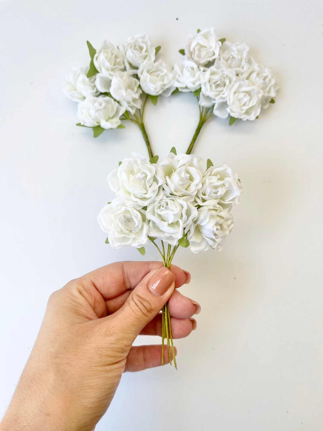6 Pcs Roses on Wire Stems, Silk Roses, Silk Flowers, Corsage Flowers ...