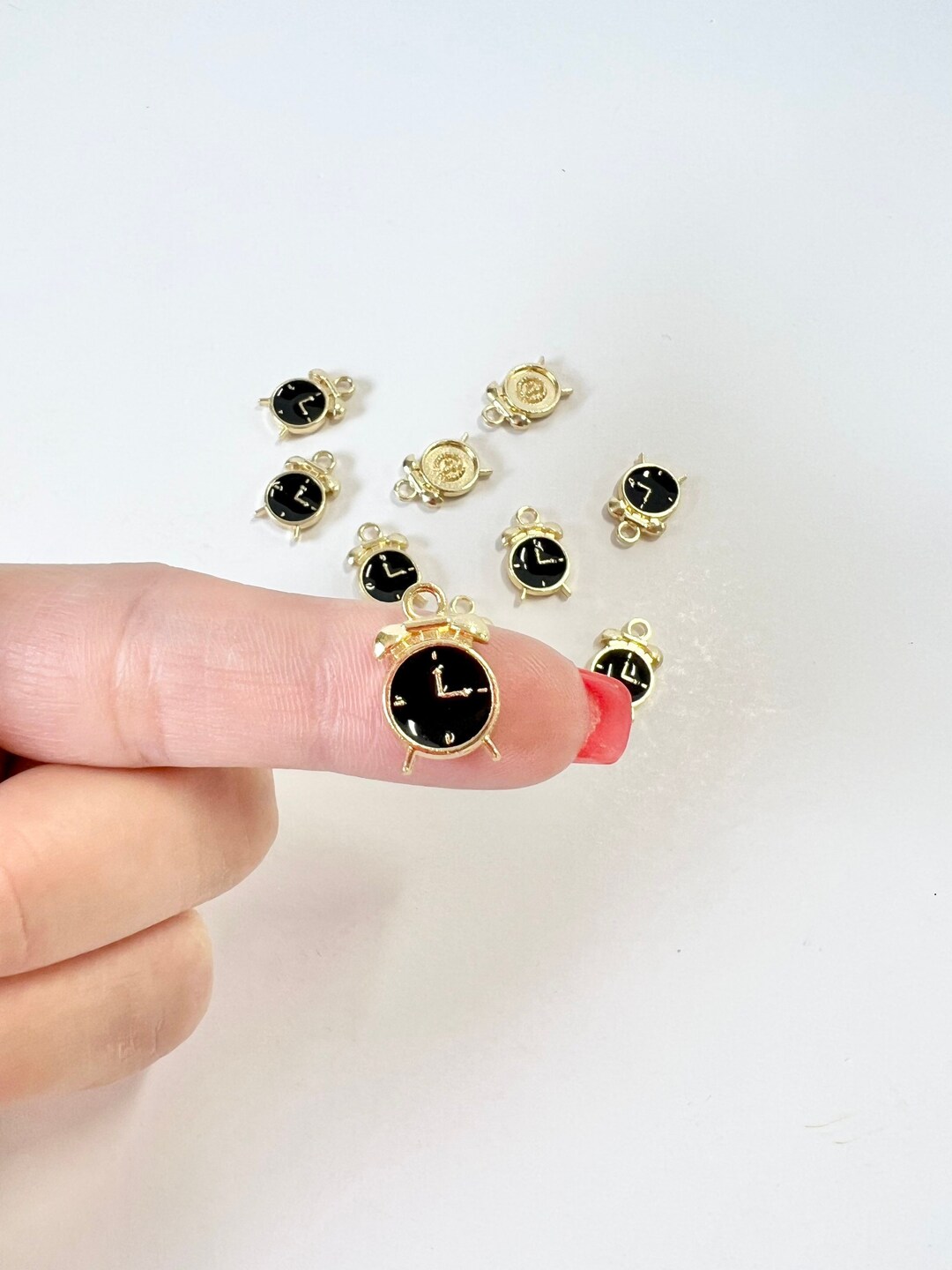 10 Pcs Enamel Gold Tone Clock Charm Pendant, Jewelry Supplies, Black ...