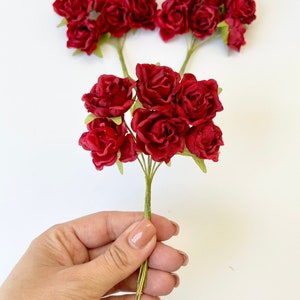 6 Pcs Roses on Wire Stems, Silk Roses, Silk Flowers, Corsage Flowers ...