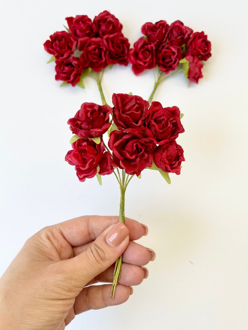 6 Pcs Roses on Wire Stems, Silk Roses, Silk Flowers, Corsage Flowers ...