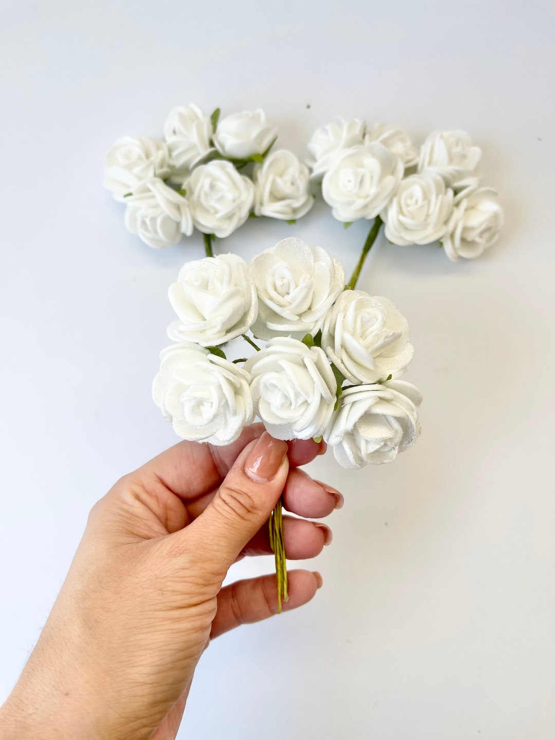 6 Pcs Roses on Wire Stems, Foam Velvet Roses, Velvet Flowers, Corsage ...