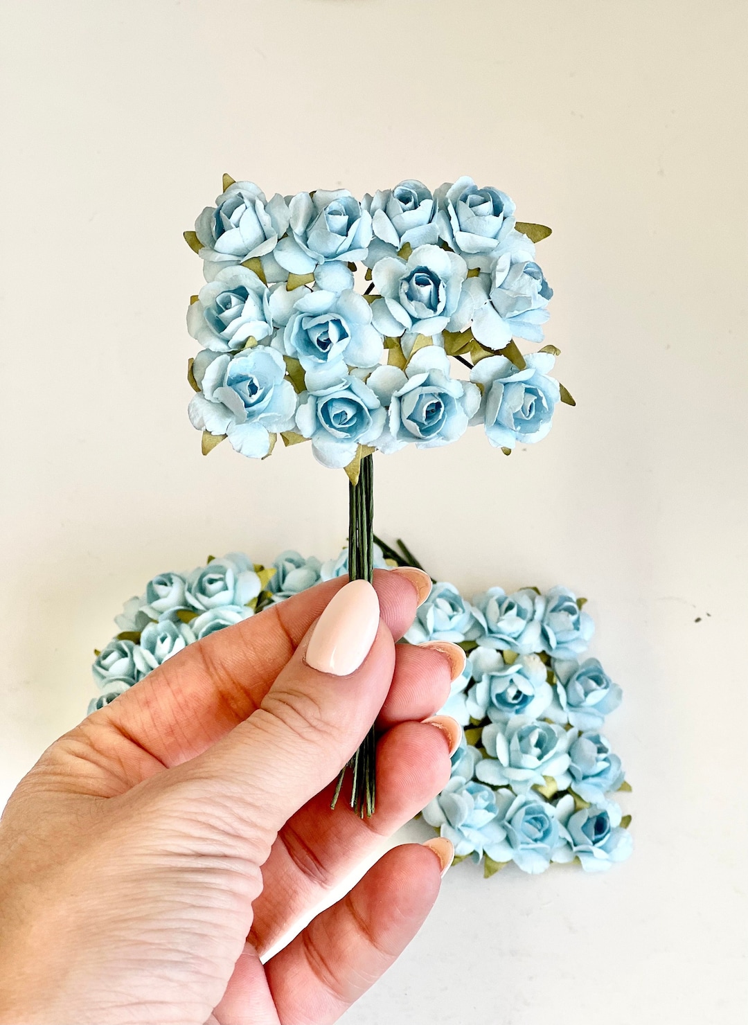 144 Pcs Mulberry Baby Blue Rose, Pastel Blue Flowers, Paper Flowers ...