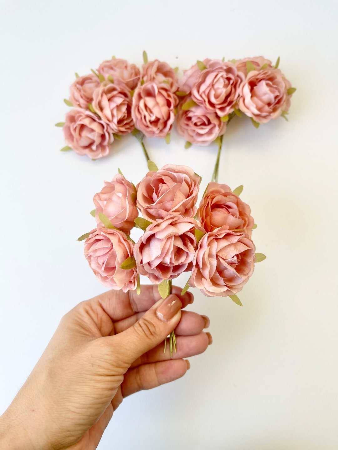 6 Pcs Roses on Wire Stems, Silk Roses, Silk Flowers, Corsage Flowers ...
