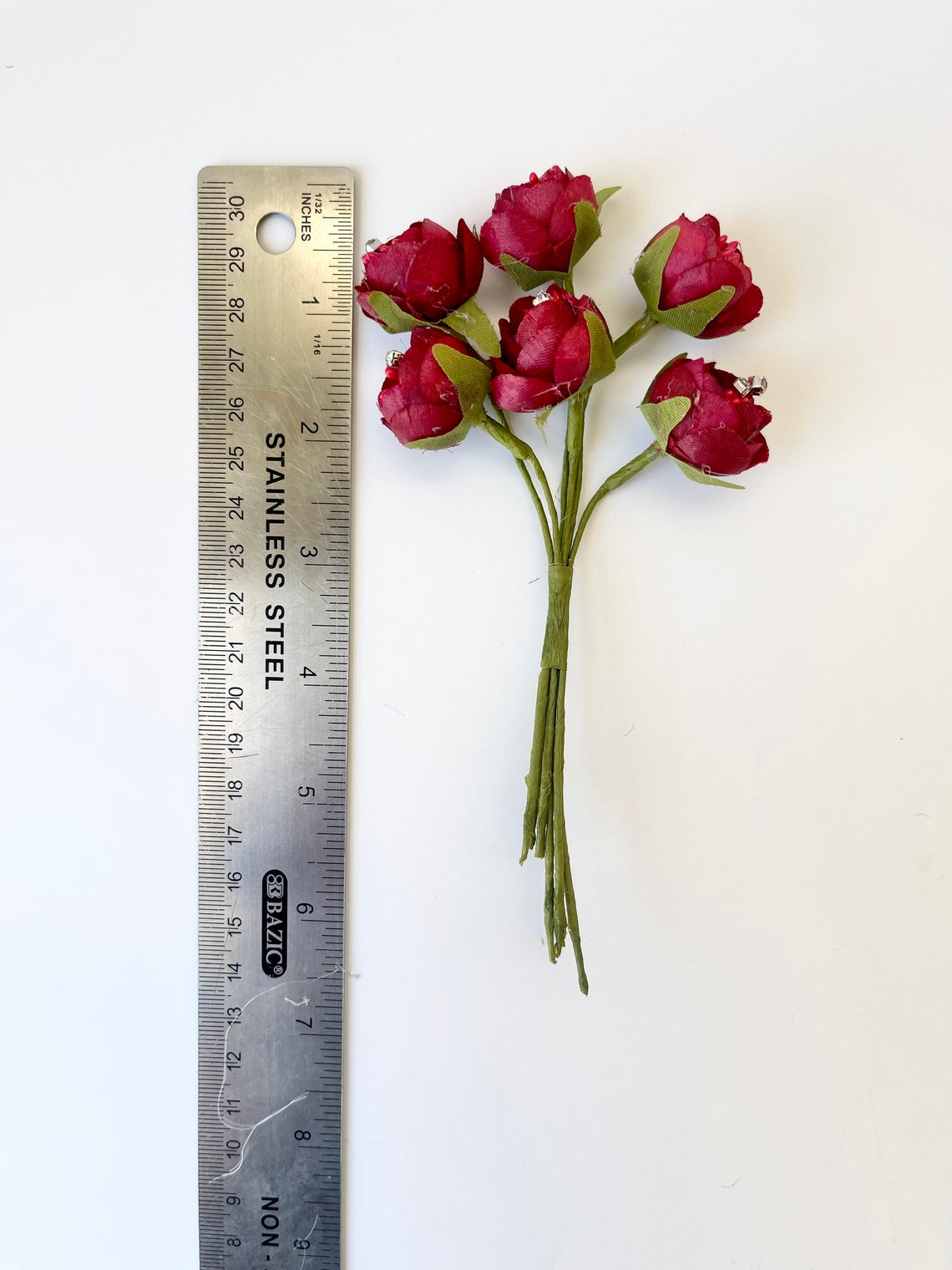 6 Pcs Roses on Wire Stems, Silk Roses, Silk Flowers, Corsage Flowers ...