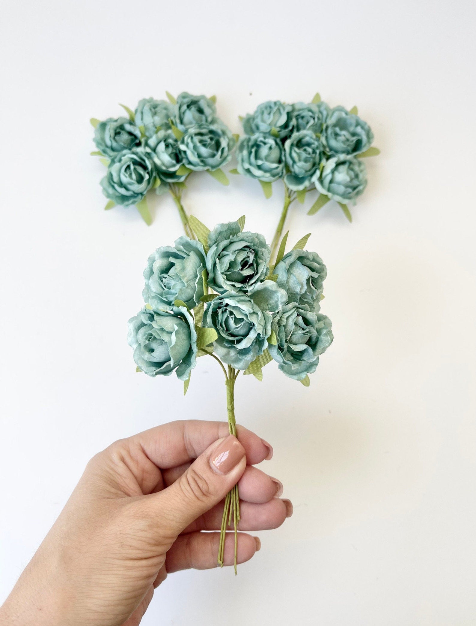 6 Pcs Roses on Wire Stems, Silk Roses, Silk Flowers, Corsage Flowers ...