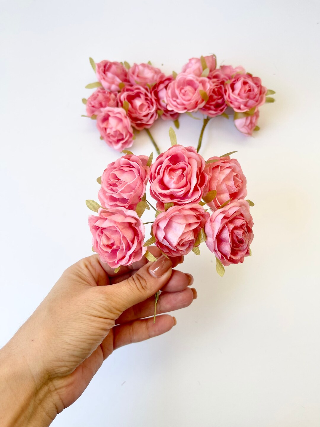 6 Pcs Roses on Wire Stems, Silk Roses, Silk Flowers, Corsage Flowers ...